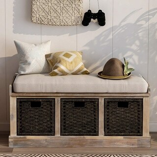 Entryway Storage Bench Rustic Storage Bench with 3 Removable Basket ...