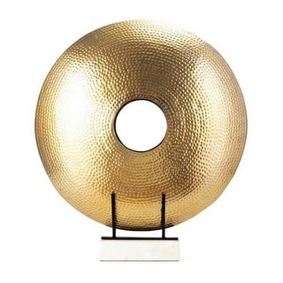 22 Inch Round Statuette, Tabletop Decor, Gold Disk, White Marble Base ...