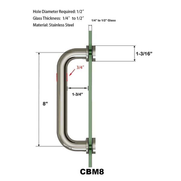 CEL 8" Tubular Stainless Steel Singled-Sided Pull Handle - Bed Bath ...