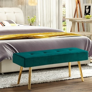 Dark Green Bed Benches Tufted Velvet With Gold Legs - Bed Bath & Beyond ...