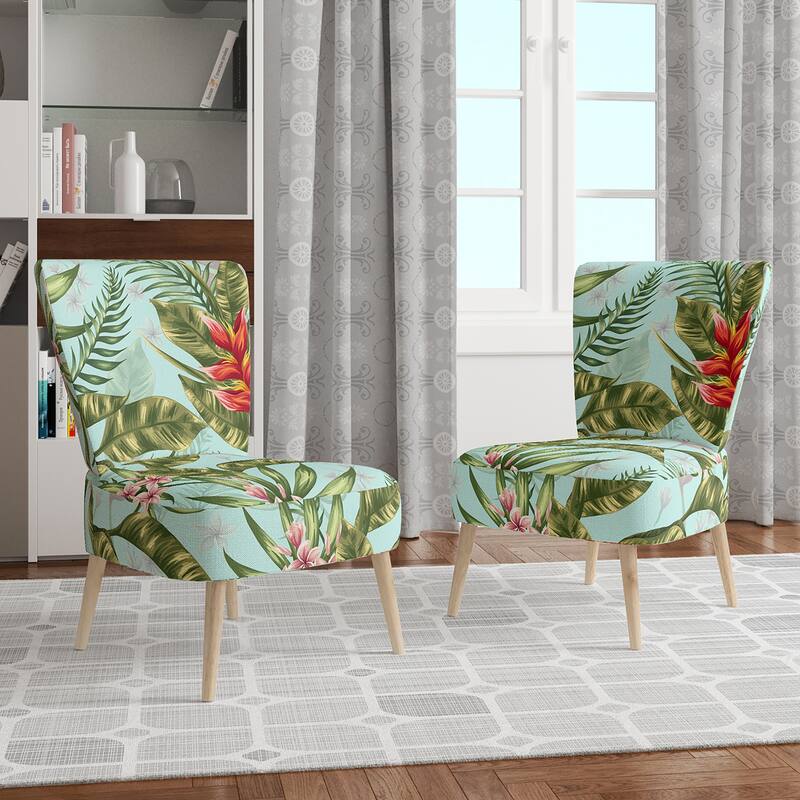 Designart "Tropical Foliage II" Upholstered Mid-Century Accent Chair ...