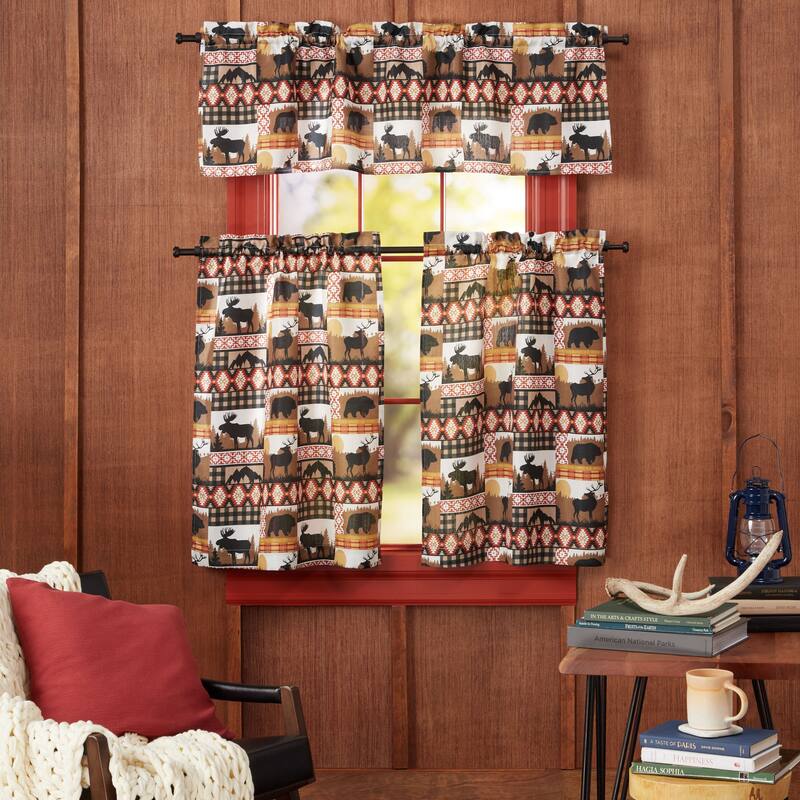 Estate View Moose Lodge Straight 3-Piece Tier Valance and Curtains Set ...