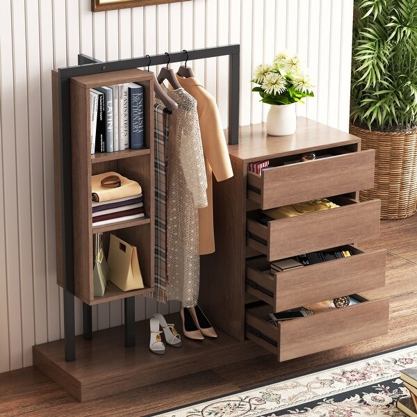 Ultimate Organization Wardrobe Multifunctional Dresser with 4 Drawers and 3 Shelves Espresso