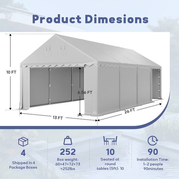 13'x32'x13' Outdoor Portable Commercial Storage Canopy with Roll-Up ...