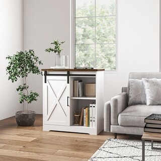 Coffee Bar Cabinet with Sliding Barn Door and Adjustable Shelf Buffet ...