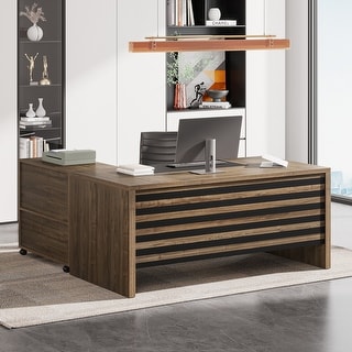 Large Executive Desk with Mobile File Cabinet, 62.2" L-Shaped Office ...