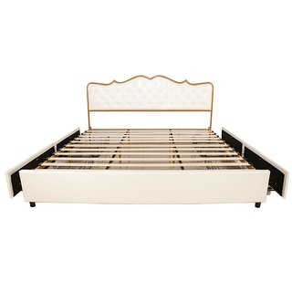 King Size Classic Buckle Backrest Bed Frame with 4 Storage Drawers ...