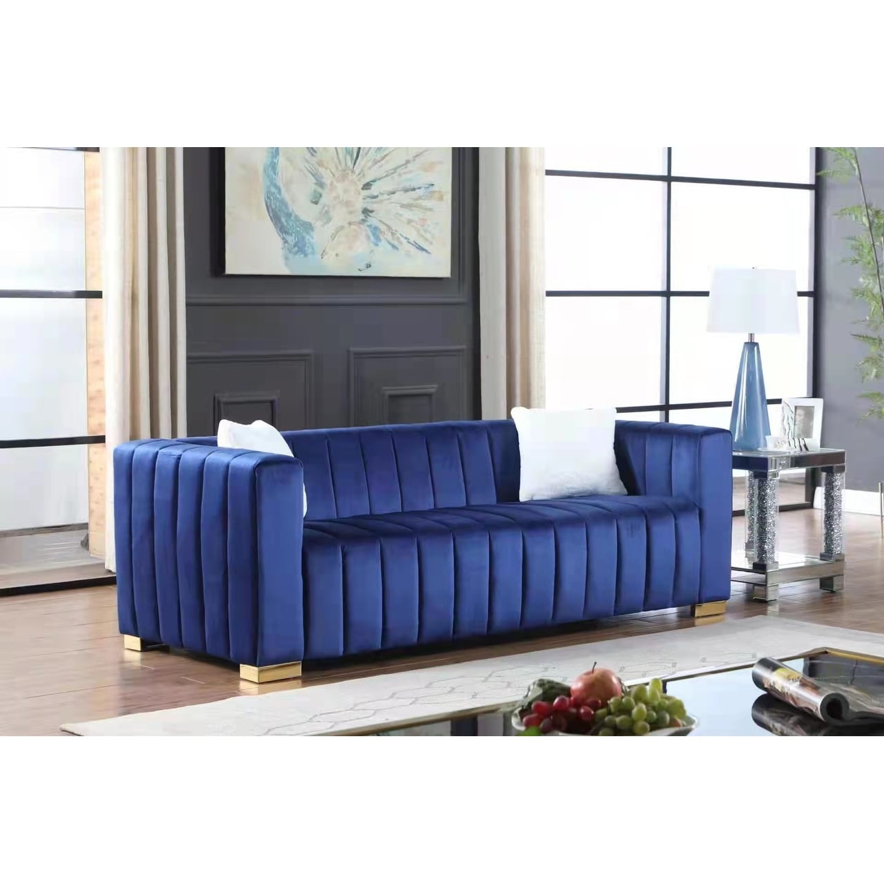Modern Velvet Channel Sofa with Traditional Chesterfield Inspiration, 3 ...