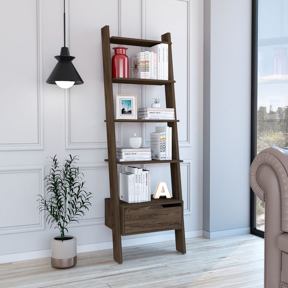 1 Drawer 4 Shelf Ladder Bookcase Dark Walnut Bed Bath Beyond 37919063