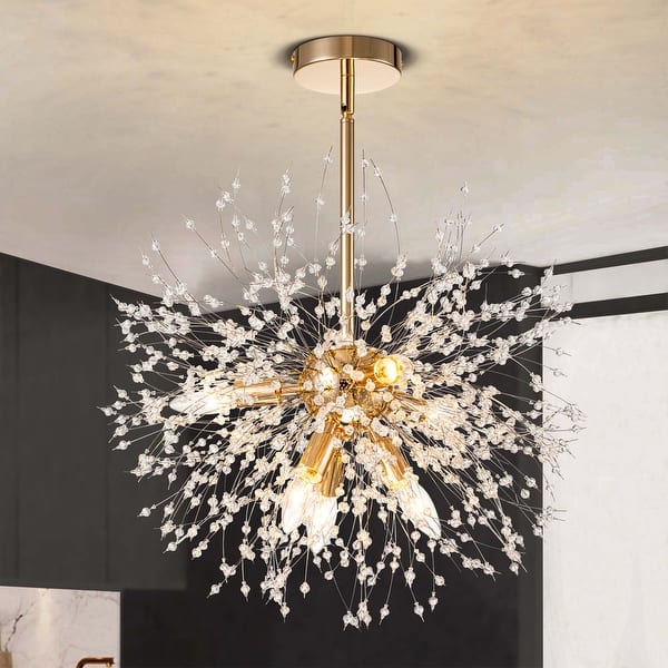 6-Light 20 in. Gold Glam Firework Crystal Sputnik Starburst Sphere Semi ...