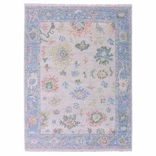 Shahbanu Rugs Pink Gray and Cornflower Blue Oushak re imagined Wool ...