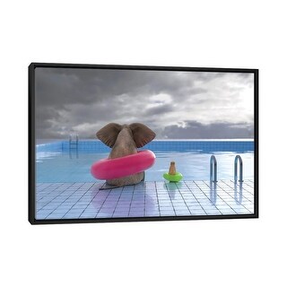iCanvas "Elephant And Dog Sit On The Edge Of The Pool" by Mike Kiev ...