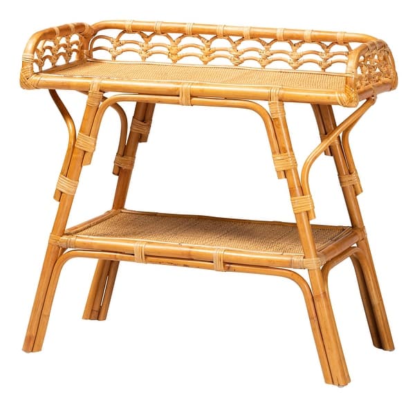 Nayana Modern Bohemian Natural Rattan 2-Tier Console Table - Bed Bath & Beyond - 40133496