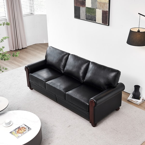 Devota Transitional Leather Solid Wood Sofa With Nailhead Trim - Bed ...