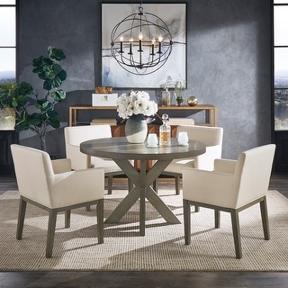 Tromso 48" Weathered Wood Finish Table with Cross Base 5-Piece Dining ...