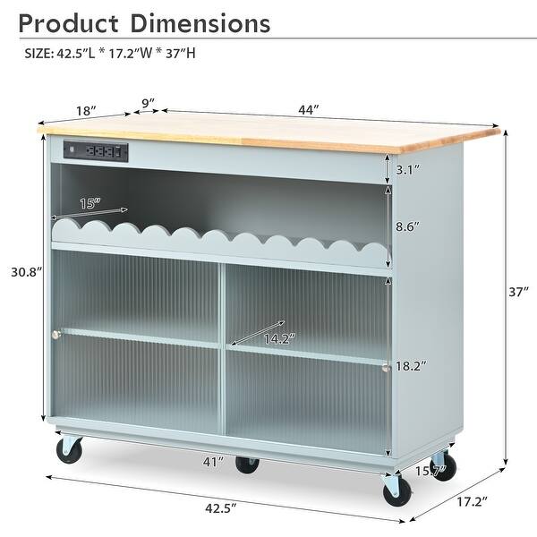 Kitchen Island Cart with Power Outlets and LED Light, Toaster Cabinet ...