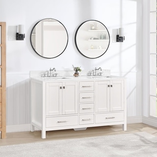 PROOX 60" Bath Cultured Marble Vanity Top Double Rectangle Sink - Bed ...