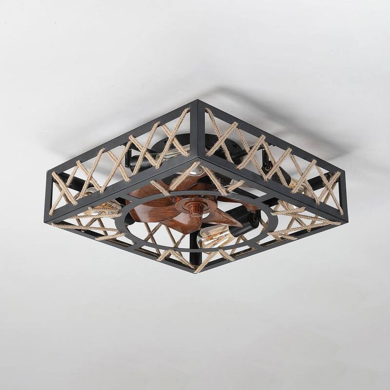 Modern black 7-blade ceiling fan with lights and remote control - Bed ...