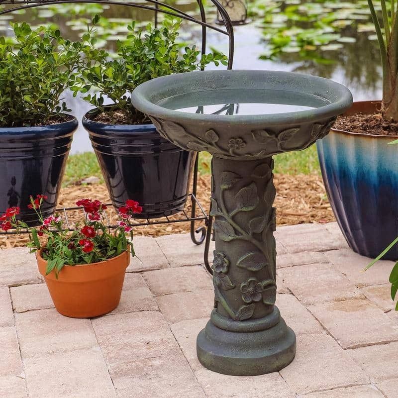 Olivia Bronze Patina Finish Outdoor Bird Bath - 17" Dia. x 22"H ...