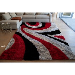 3D S70 Signature Collection 1-inch Pile Shag Area Rug Red Color - On ...