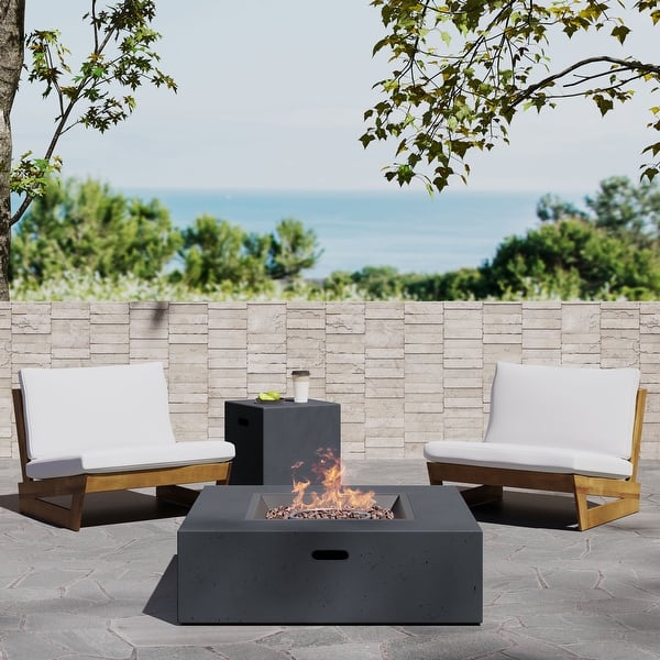 Sherwood Acacia Wood Outdoor Lounge Chairs and 50,000 BTU Square ...