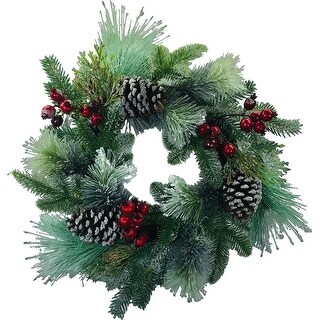 Mixed Evergreen Pinecone Berry Artificial Wreath 24" - Green - 24 - Bed ...