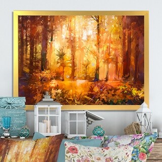 Designart "Abstract Colorful Autumn Forest" Traditional Framed Wall ...