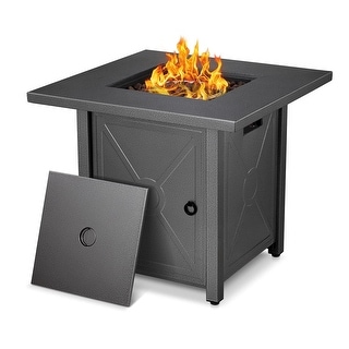 YUKOOL Square Metal Fire Pit Table, Propane Fire Pit Table with Lava ...