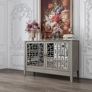 Grey Wood Sideboard w/Mirrored Doors Ample Storage Space Cosole Table ...