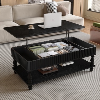 47.24" Lift Top Coffee Table with Storage, Solid Wood Black Finish ...