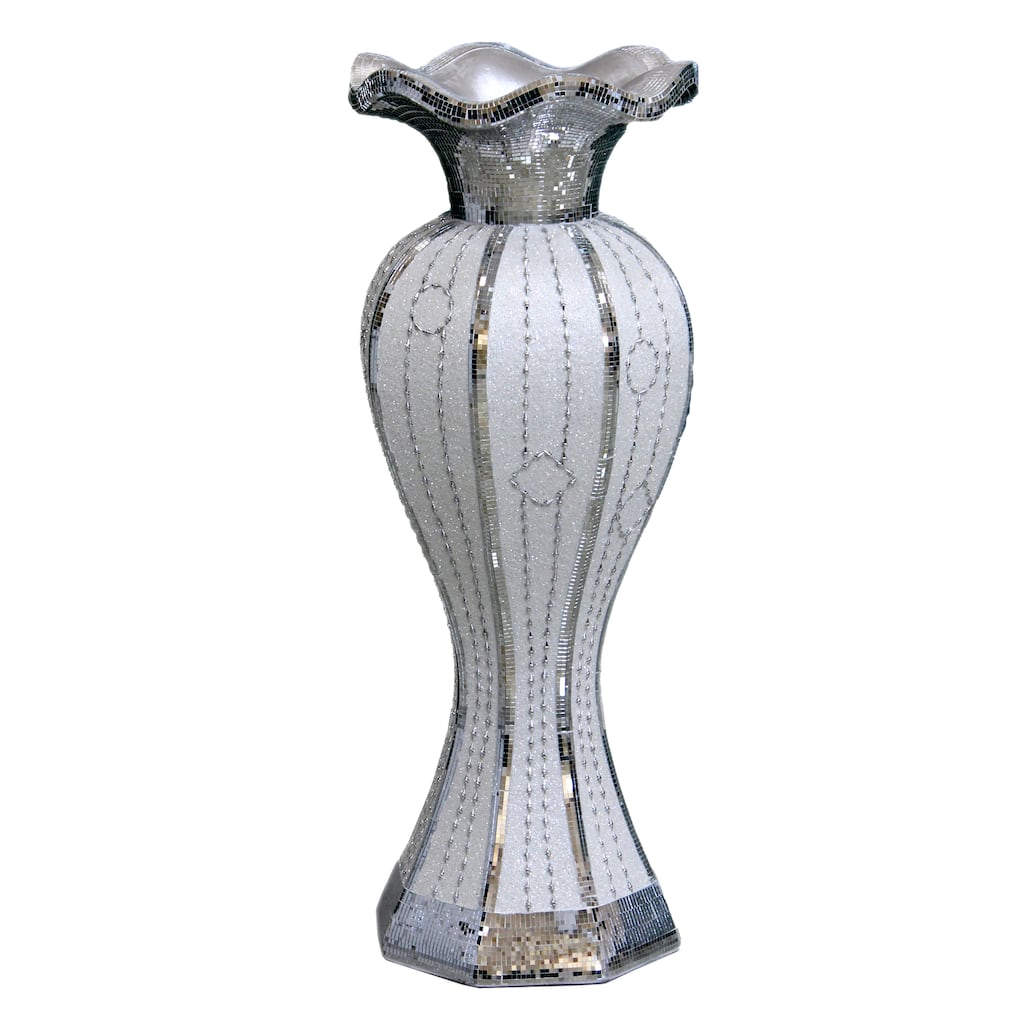 Modern Trumpet Crushed Diamond Ceramic Silver Floor Vase - Overstock ...