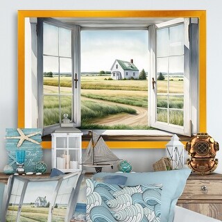 Designart "Window To Landscape Views II" Farm Landscape Framed Art ...