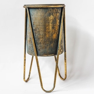 Set Of Antique Gold Color Metal Pot On 3 Legs Plant Stand - Bed Bath ...