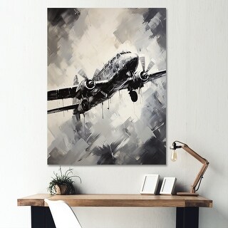 Designart "Monochromatic Plane Soaring I" Plane Canvas Wall Art - Bed ...
