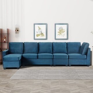 6-seat Velvet Fabric Couch with Convertible Chaise Lounge - Bed Bath ...