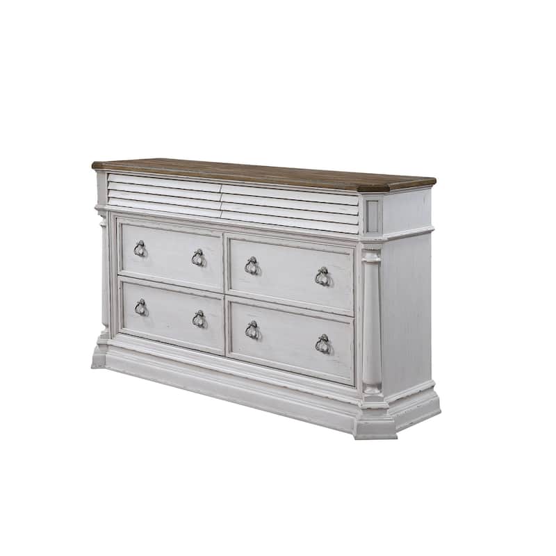 Dresser with 6 Drawer and Shutter Design, White and Brown - Overstock ...