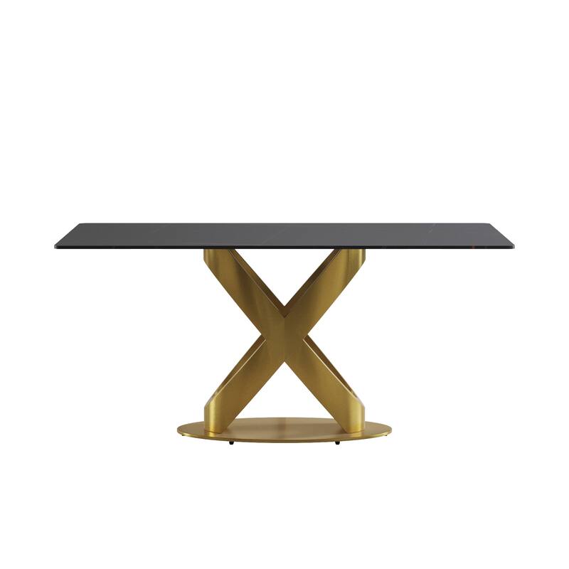 Black 71" Modern X-base Rectagular Marble Dining Table - Overstock ...