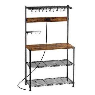 Bakers Rack with Power Outlets - Height Adjustable Microwave Stand, 4 ...