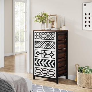 5-Drawer Dresser with Unique Pattern Wood Storage Dresser Cabinet - Bed ...