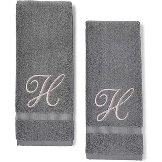 2 Pcs Silver Embroidered Initial H Hand Towels - Bed Bath & Beyond ...
