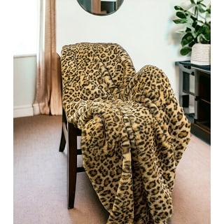 HomeRoots 50" X 70" Brown and Black Faux Fur Animal Print Plush Throw ...