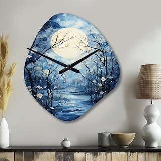 Blue White Tree Moonlit Silhouette I - Trees Wall Clocks in ...