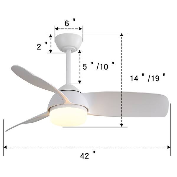 42 Inch Modern ABS Ceiling Fan With 6 Speed Remote Control Dimmable ...