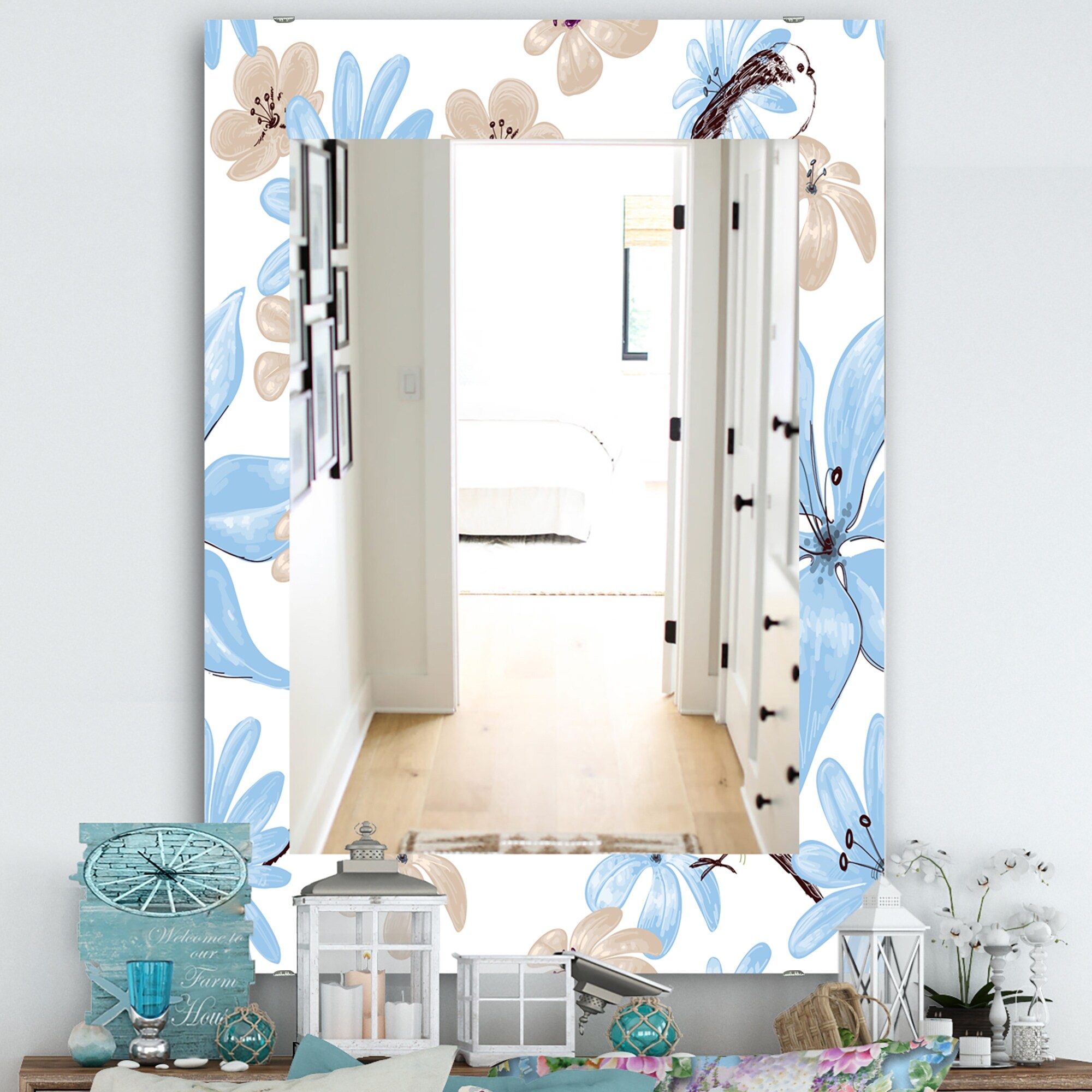 Designart 'Vintage Blue Butterfly On Brown Leaves' Traditional Mirror ...