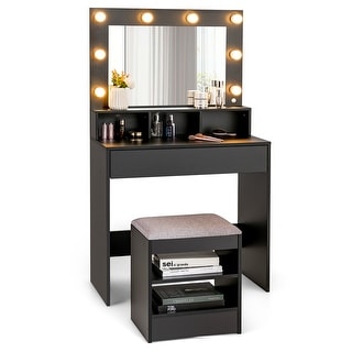 Vanity Table Set with Lighted Mirror Makeup Dressing Desk with Stool ...