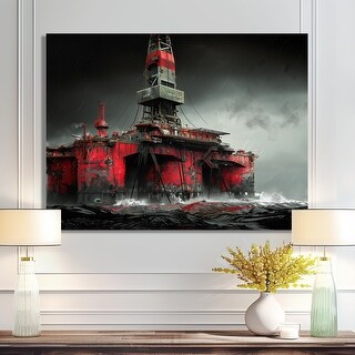 Designart "Red Black Winter Drilling Dawn Oil Rig II" Oil Rigs / Fields ...
