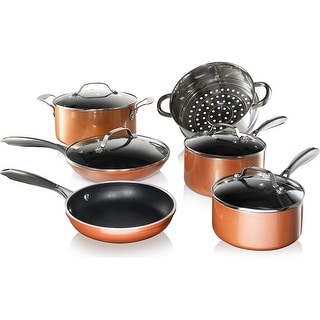 Copper Cast 10 Piece Pots and Pans Set with Ultra Nonstick Diamond ...