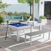 Newport Outdoor Patio 7ft Slate Pool Table Dining Set with 2 Benches ...