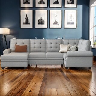 Modern Linen Upholstered U-Shaped Corner Sectional Sofa With Comfort ...