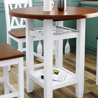 Farmhouse Round Counter Height Kitchen Dining Table with Storage Shelf ...
